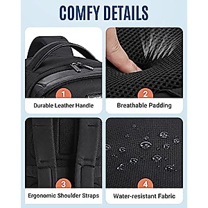 LIGHT FLIGHT Travel Laptop Backpack for Men Women,Water Resistant College Bag,Carry on Backpack Flight Approved,Work Bookpack Fits 15.6 Inch Laptop,Lightweight Hiking Bag,Black