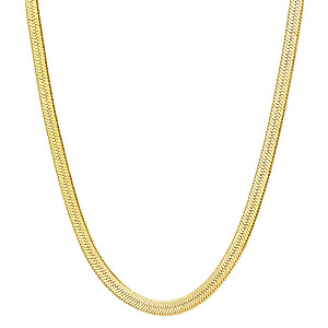 Fiusem Gold Plated Necklace for Women, Gold Plated Chain for women 14K Real Gold Plated Herringbone Necklace for Women, 4mm(W) 16"(L)