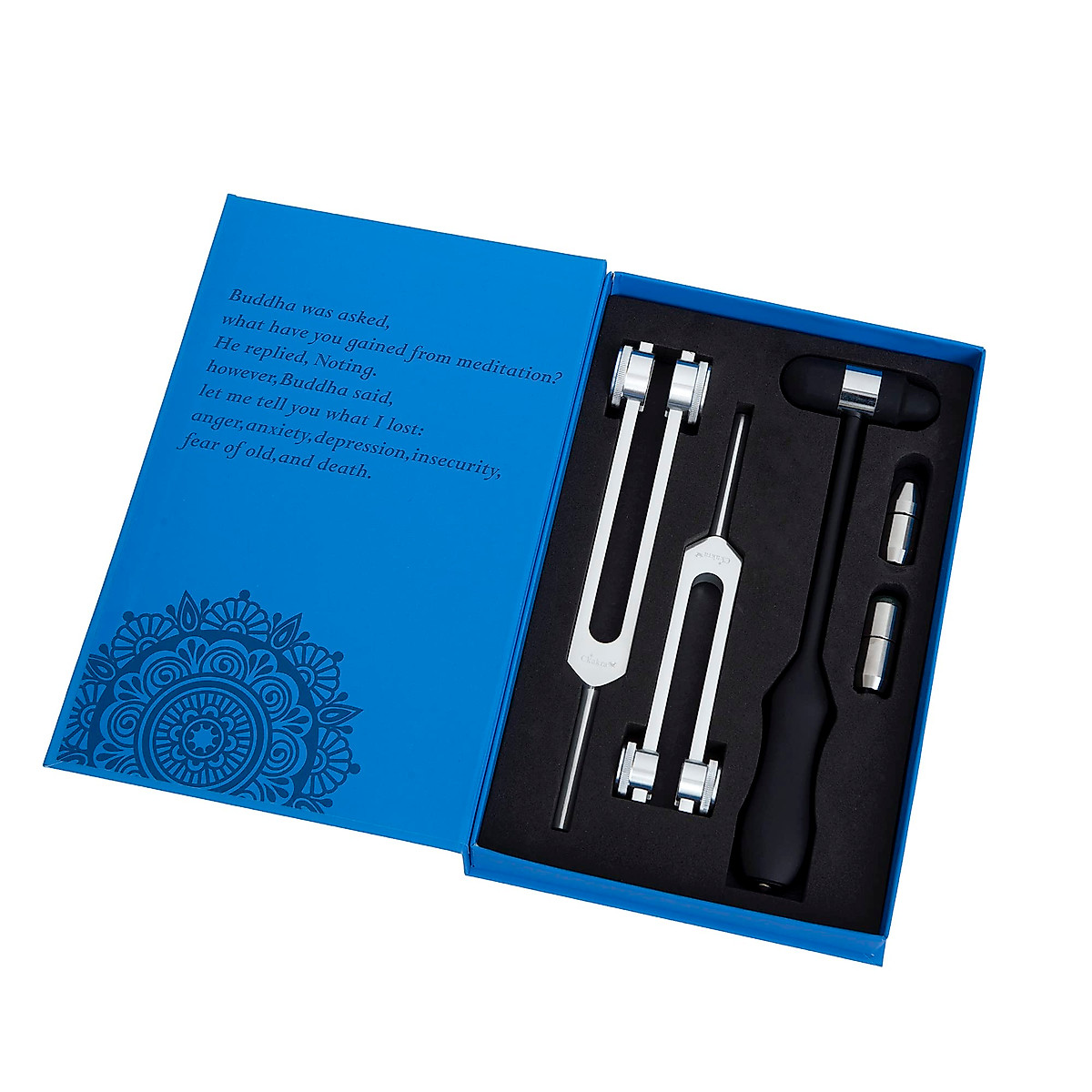 Ckakra Pack of 2 Weighted Tuning Forks with Natural Gemstone Feet for Body Healing,Activator Hammer for Tuning Fork,OM 136.1& 256C Frequency,Virbration Therapy Tools, Meditation&Reiki Instruments