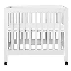 Babyletto Origami Mini Portable Crib Folding with Wheels in White, 2 Adjustable Mattress Positions, Greenguard Gold Certified
