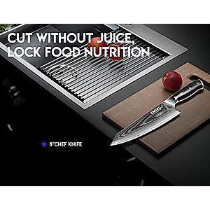 enowo Damascus Chef Knife 8 ", Kitchen Knife with VG-10 Stainless Steel, Japanese Kiritsuke knife with ergonomic G10 Handle Full Tang, Luxury Gift Box, Stain & Corrosion Resistant