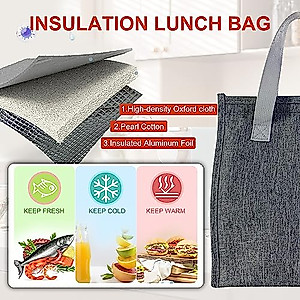 Mziart Minimalist Lunch Bag, Reusable Insulated Lunch Bag for Women Men Lunch Box Container Leakproof Simple Bento Lunch Tote Adults Lunch Cooler Bag for Work Office Picnic or Travel (Grey)