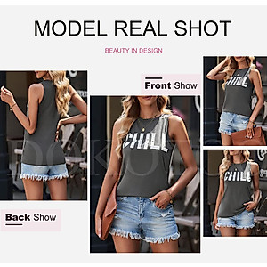 Dokotoo Womens Ladies Summer Casual Letters Print Graphic Tees Crewneck Cotton Soft Sleeveless Blouse Shirts Workout Long Cami Tank Tops for Women Loose Fit