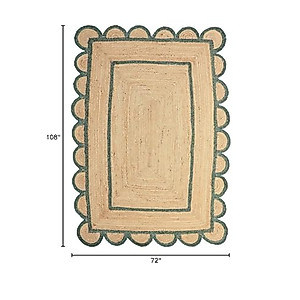 The Weaver House Natural Scalloped Jute Area Rug Bohemian Scallop Boho Decor Area Handwoven Custom Rugs Decorative Rug Reversible Braided Rugs (BD6-6x9-GRN)