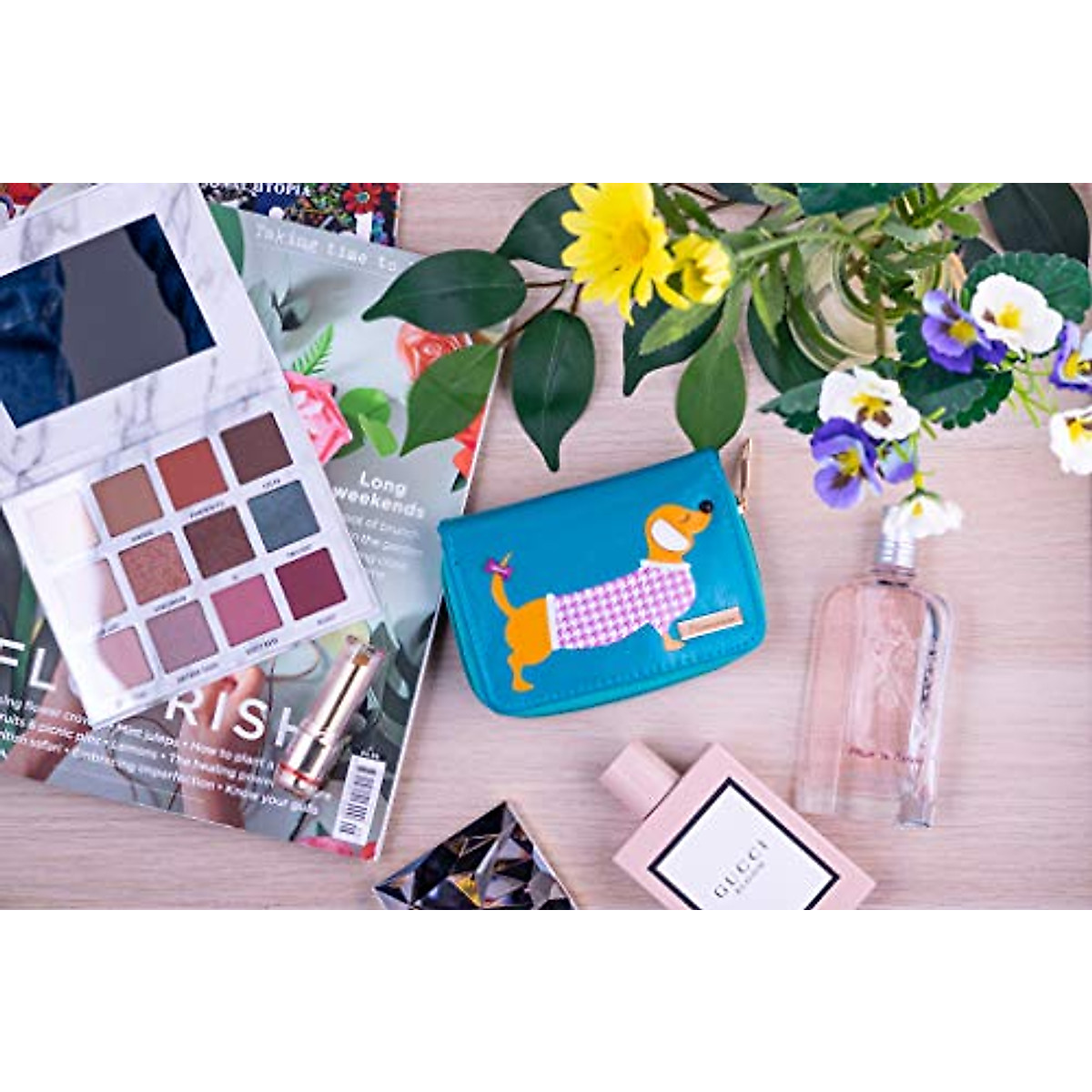 Kukubird New Girls / Ladies Medium Dachshund Cartoon Designs Purse Wallet - Blue