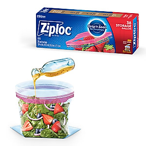Ziploc Gallon Food Storage Bags, New Stay Open Design with Stand-Up Bottom, Easy to Fill, 38 Count