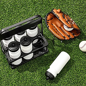 Water Bottle Carrier with 6 Bottles 20 oz Wide Mouth Water Bottles Plastic Sports Water Bottle Squeeze Water Bottles with Black Lid Team Water Bottles with Carrier for Fitness Bike Gym (White)