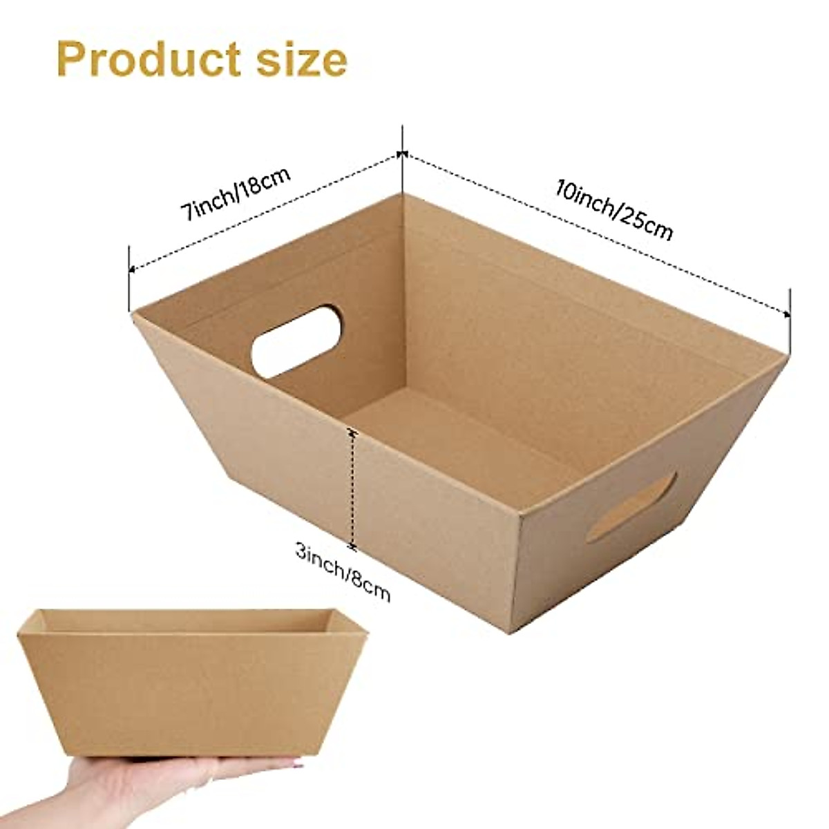 Canlierr 12 Pcs Gift Baskets Empty Includes 12 Pcs 10 x 7 x 3 Inches Kraft Market Tray Cardboard Basket with Handles, 18 Pcs Bags and 20 Pcs Multicolor Bows for Christmas Wedding Birthday Gift