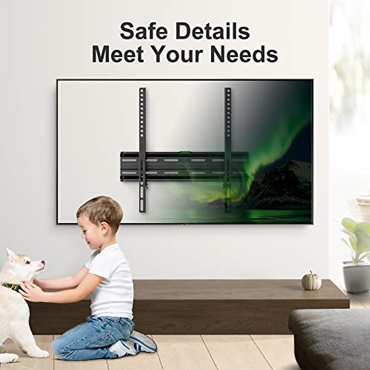 TV Wall Mount, TV Wall Mount Bracket Low Profile Fits Most 26-55 Inch LED LCD OLED Flat Curved Screen TV with 16 Inch Studs VESA 400x400mm, Holds up to 99 lbs, Black