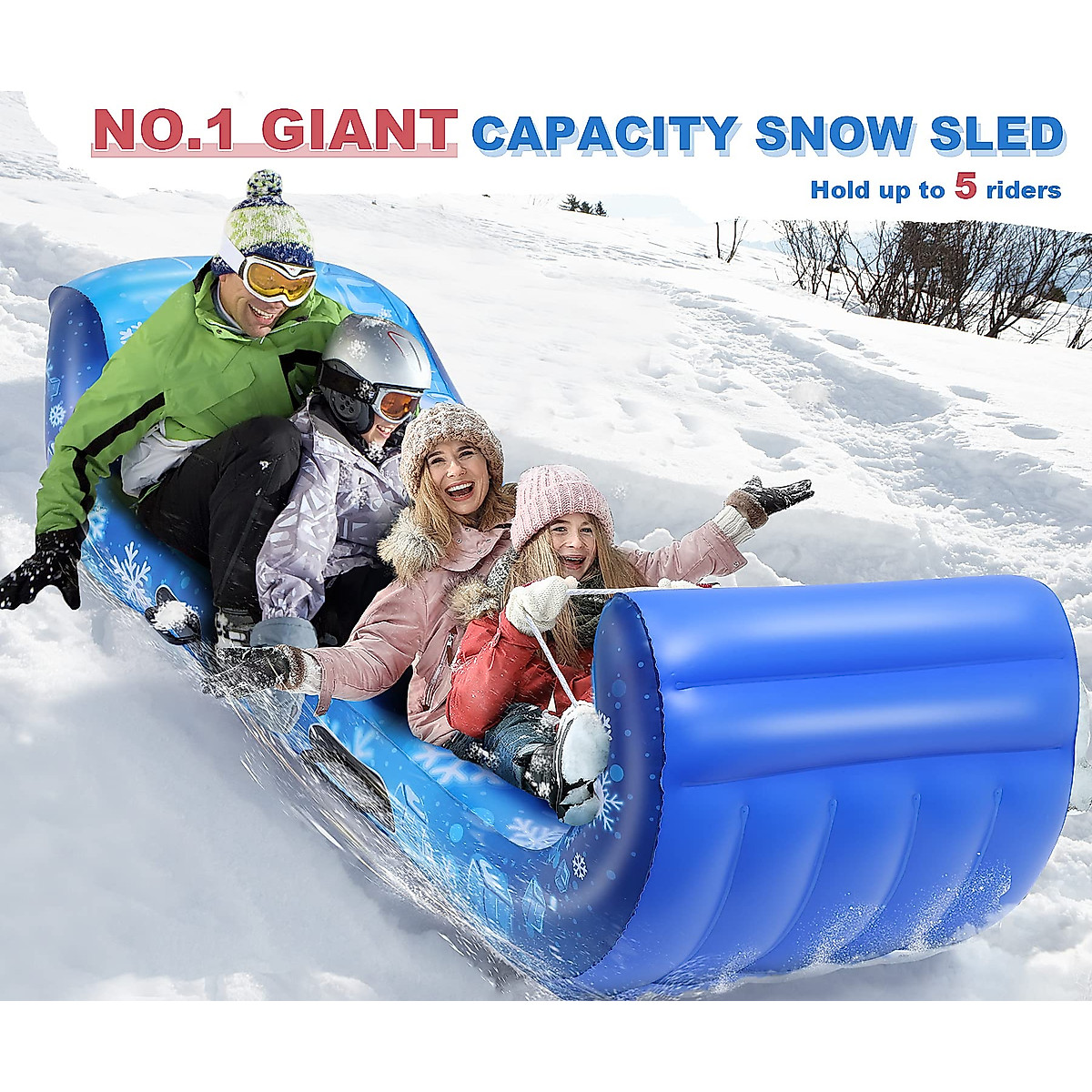 Snow Sled 70'' Giant Snow Tube for Kids Adults with 4 Reinforced Handles, Inflatable Toboggan Sled with Pull Rope Winter Outdoor Gifts for Toddlers Boys Girls Snow Ski Play