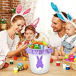 BOMMETER 3 pack Easter Egg Hunt Basket Bags for Kids Bunny Canvas Tote - Cotton Carrying Gift and Eggs Hunt Bag (Purple)