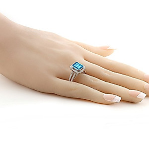 Gem Stone King 2.78 Cttw 925 Sterling Silver Swiss Blue Topaz Engagement Ring For Women | Gemstone Birthstone | Emerald Cut 9X7MM | Available In Size 5,6,7,8,9