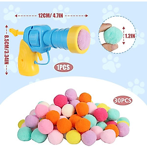 31Pcs Cat Ball Toy Launcher Gun, Cat Balls Fetch Toy, 30Pcs Plush Fuzzy Balls Launcher Cat Toy for Cats with 1 Gun, Funny Interactive Cat Toys for Bored Indoor Adult Cats, Cute Kitten Kitty Toys