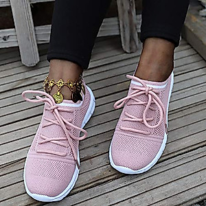justHIGH Women's Athletic Road Running Mesh Breathable Casual Sneakers Lace Up Comfort Sports Student Fashion Tennis Shoes Pink