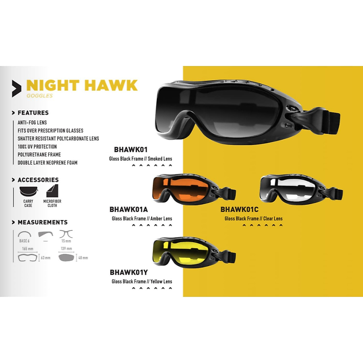 Bobster Night Hawk ®, Gloss Black Frame, Smoked Lens