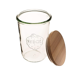 Weck Canning Jars 743 - Weck Mold Jar Made of Transparent Glass - Eco-Friendly Canning Jar - Food Storage Container with Lid Airtight - 3/4 Liter Tall Jar Includes (1 Jar, Glass Lid & Wooden Lid)