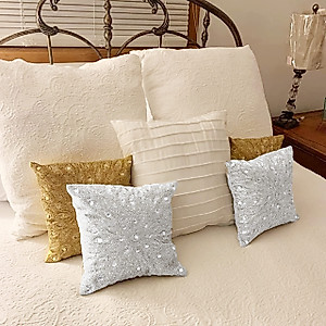 Hand Beaded Decorative Pillow Cover -16x16 Inch - Silver, Handwoven Pillow, Handmade by Skilled Artisans, A Beautiful and Elegant Accessory to Dress up Your Couch, Sofa and Bed - Only Cover - 2 Pack
