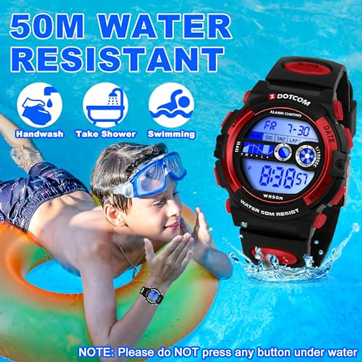 CKV Kids Digital Watch Boys Watches Ages 5-18, Waterproof Multifunctional Sport Watches with 7 LED Backlight Alarm Calendar Timer for Boys