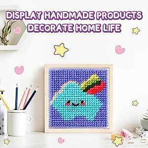 Caydo 8-in-1 Cross Stitch Kit for Beginners Kids, Includes 8 PCS Plastic Canvas with Pre-Patterns, 13 Colors Threads, Instructions, Embroidery Needles for Beginners Sewing