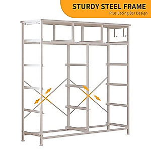 LIVEHOM 11 Dresser Drawer for Bedroom, Chest of Drawers with Side Pockets, Hooks, Fabric Storage Drawer, Steel Frame, Wood Top, Organizer Unit and Pull Handle for Closet, Nursery