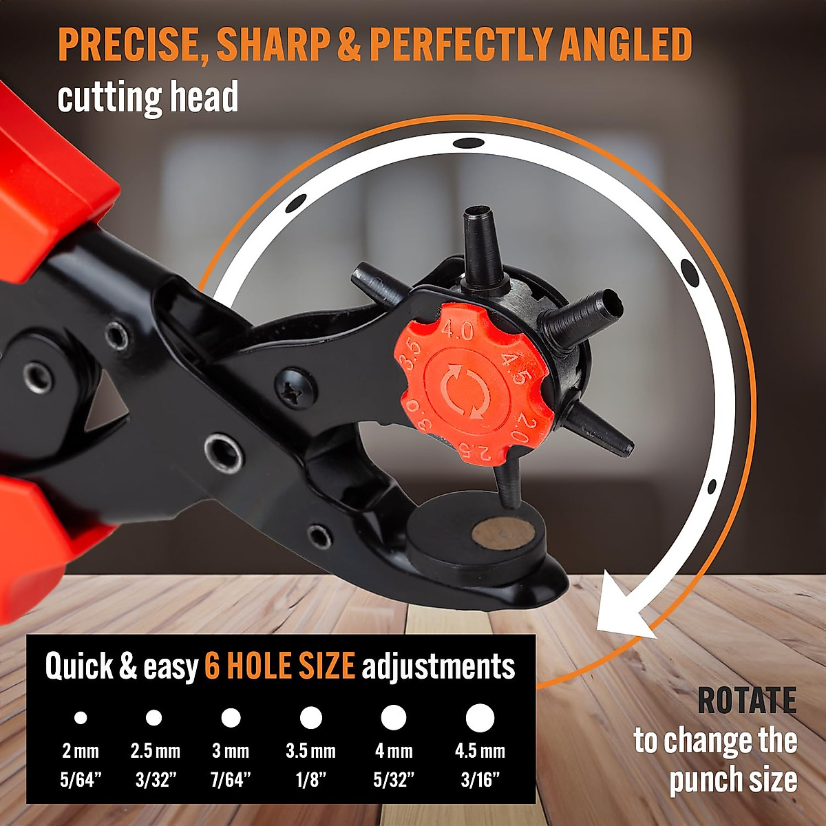 Professional Leather Hole Puncher – Leather Punch Tool for Belts, Watch Bands, Handbag Straps and More – Precision Multi-Size Fabric & Leather Hole Puncher for Crafts & Easy DIY Belt Holes