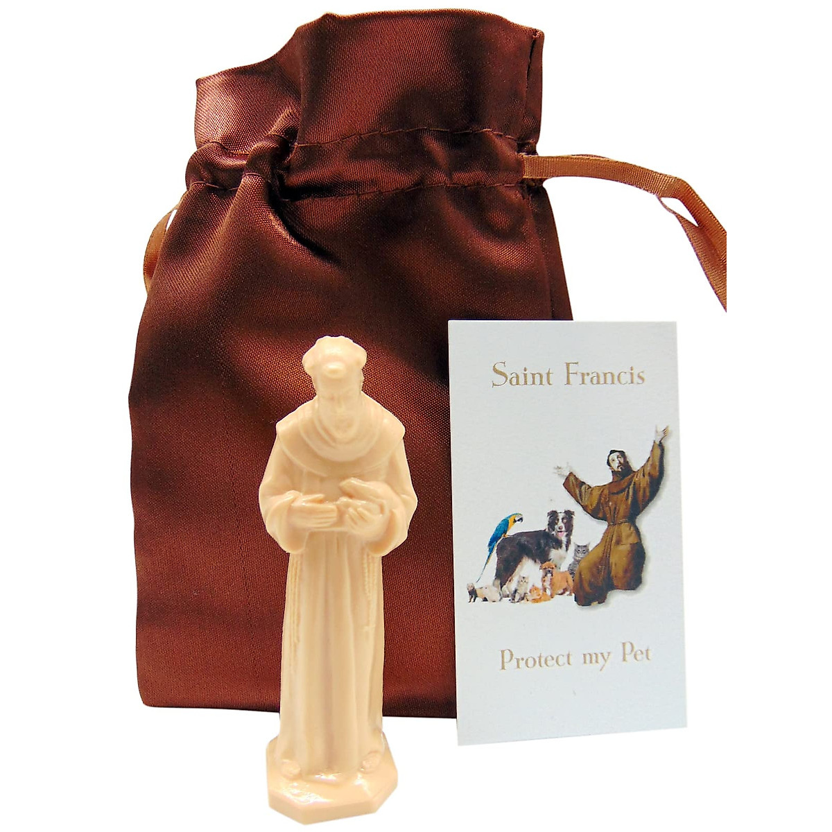 Westmon Works St Francis Pet Prayer Set Holy Card Patron Saint Novena Prayer with Plastic Saint Statue for Dog and Cat Owners