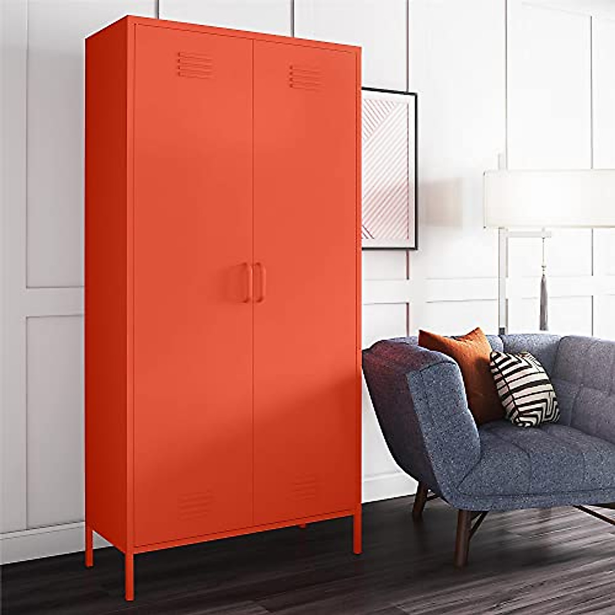 Novogratz Cache Tall 2 Door Metal Locker Cabinet, Orange