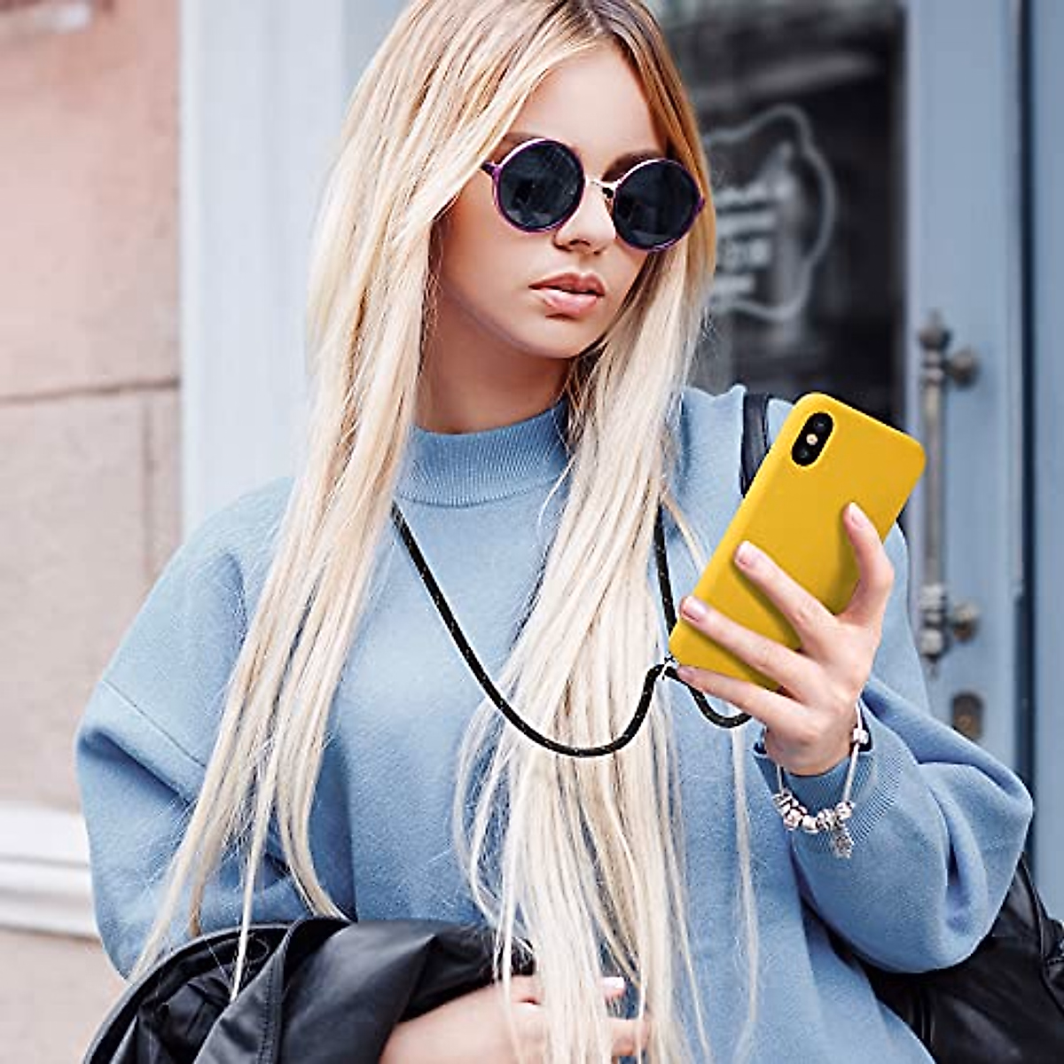 kwmobile Crossbody Case Compatible with Apple iPhone X Case - TPU Silicone Cover with Strap - Lavender