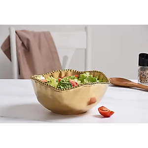 Pampa Bay Titanium-Plated Porcelain Large Salad Bowl, 10.5 Inch, Matte Gold Tone, Oven, Freezer, Dishwasher Safe, MCA1721