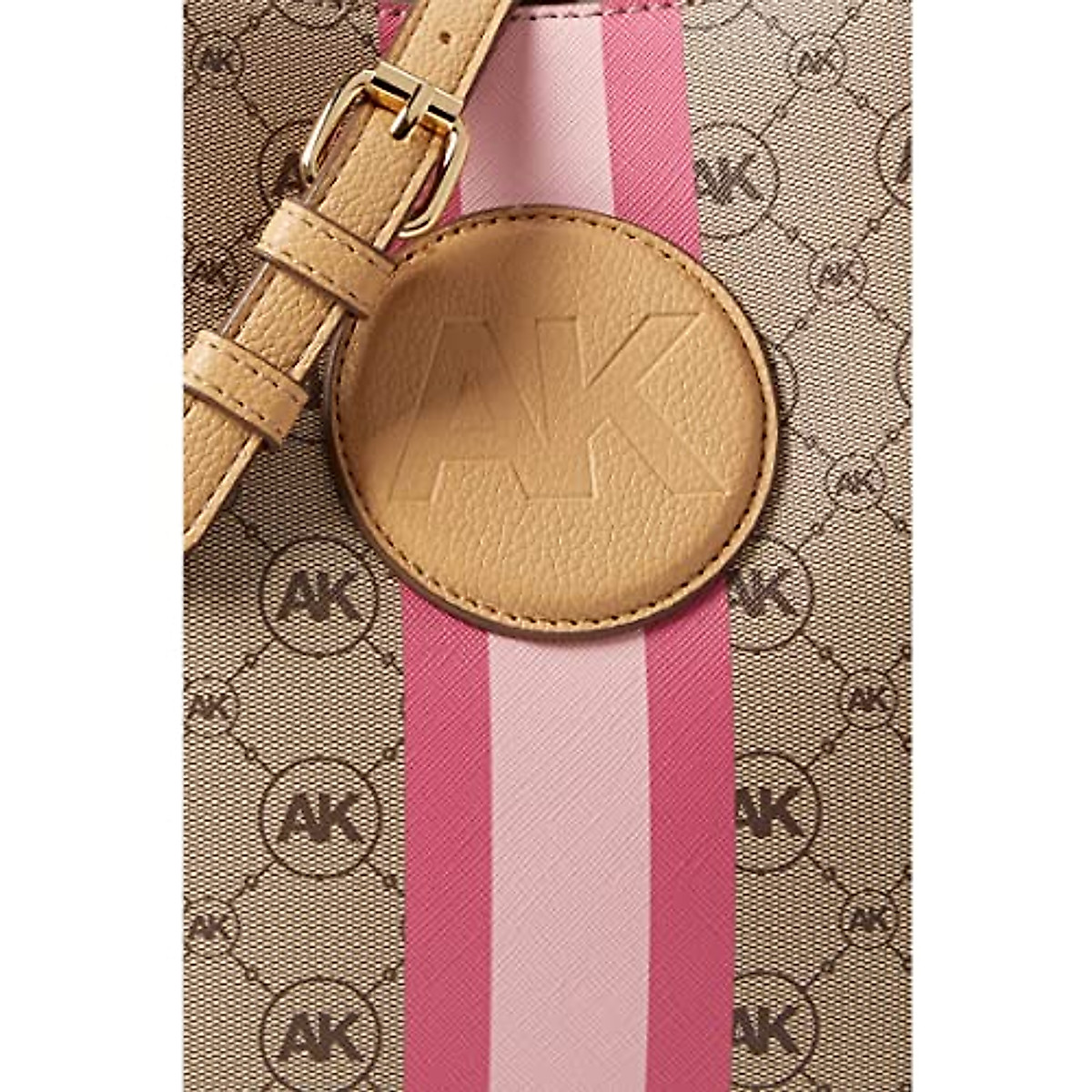 Anne Klein AK Logo Varsity Stripped Mini hobo, Cream-Brown/Warm Sand w/Petunia-Brite Petal Stripe