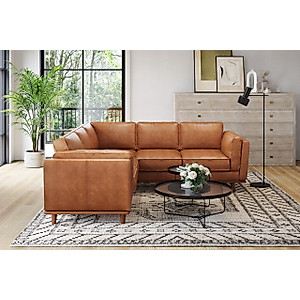 Valencia Artisan Full Leather Sofa - Pure Full Italian Nappa Leather Couch, Solid Wood Accent, Ultimate Comfort (Cognac, L-Shape Sectional)
