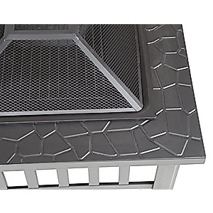 Fire Sense 62249 Fire Pit Stonemont Wood Burning Lightweight Portable Outdoor Firepit Backyard Fireplace for Camping Bonfire Included Screen Lift Tool - Square - Black