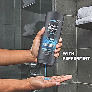 DOVE MEN + CARE Post-Workout 3-IN-1 (Body + Face + Hair Wash) With Peppermint 4 Count Infused with Electrolytes + Magnesium 18 oz