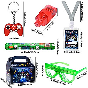Golray 72Pcs Video Game Party Favors Kids Boy Gamer Birthday Gift with Box VIP Pass Holder LED Glasses Rings Toys for Teen Men Game On Birthday Party Supplies Decorations Pinata Goodie Bag Stuffers