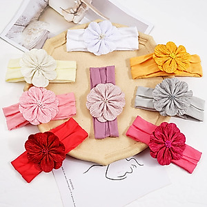 CellElection 12PCS Baby Flower Headbands Handmade Flower Hair Bow Knotted Soft Nylon Hairbands Turban Head Wrap Hair Accessories for Baby Girls Newborns Toddlers Infants