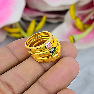 Golden Topaz Gemstone Rings For Woman Solitaire Stacking Statement Band for Girls Designer Baguette Ring 4x4 mm 925 Sterling Silver (Silver, 8.5)