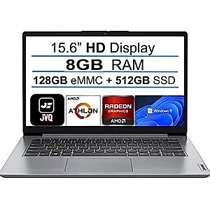 Lenovo Newest Ideapad 15.6" HD Laptop, Athlon Silver 3050U 2.3 GHz (Beats i3-1005G1) Dual-core Processor, 8GB RAM, 640GB SSD(128GB eMMC+512GB PCIe SSD), WiFi, Webcam, Bluetooth, Win 11 S, Cloud Grey