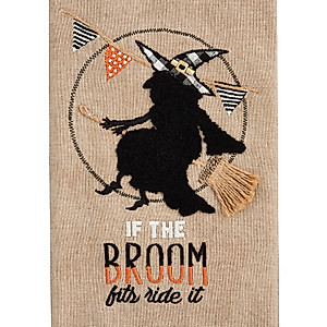Mud Pie Halloween Embellished Tea Towel, Broom, 26" x 18"