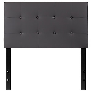 EMMA + OLIVER Button Tufted Upholstered Twin Size Headboard in Gray Vinyl