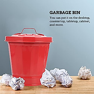 Mipcase Metal Pencil Holder Mini Countertop Trash Can Metal Waste Basket Garbage Can Small Trash Bin Desk Pencil Holder Bucket Planter Pot with Lid for Home Office Red Mini Metal Flowerpot
