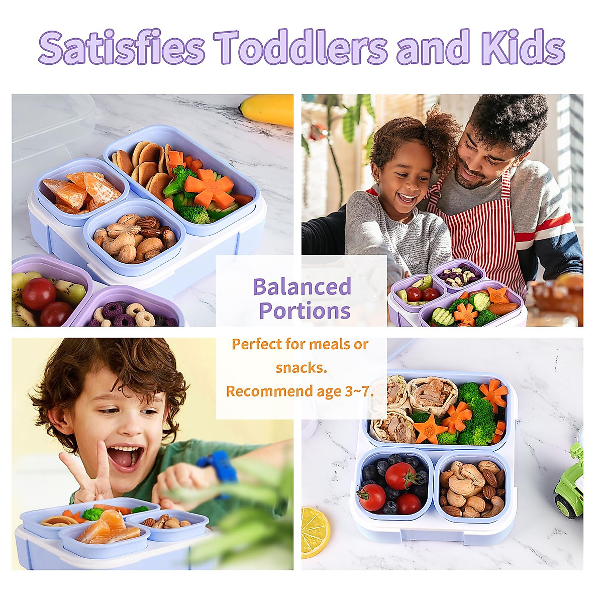 Genteen Bento Box for Kids, Toddler Lunch Box for Daycare Small Kids Snack Containers with Lids Portion Control Containers for Toddler Kids Girls Boys Leak-proof Set BPA Free