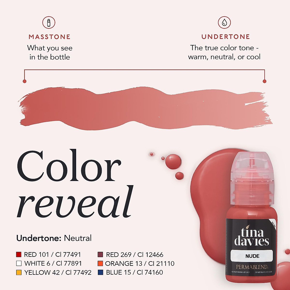 Tina Davies Professional Envy & Lust Lip Pigments - Permanent Lip Makeup - Colors Heal True to Tone - High Retention - Envy Nude, 1/2oz/15ml Bottle