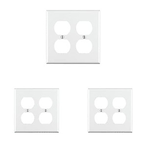 Leviton 88016 2-Gang Duplex Device Receptacle Wallplate, Standard Size, Thermoset, Device Mount, White (Pack of 3)