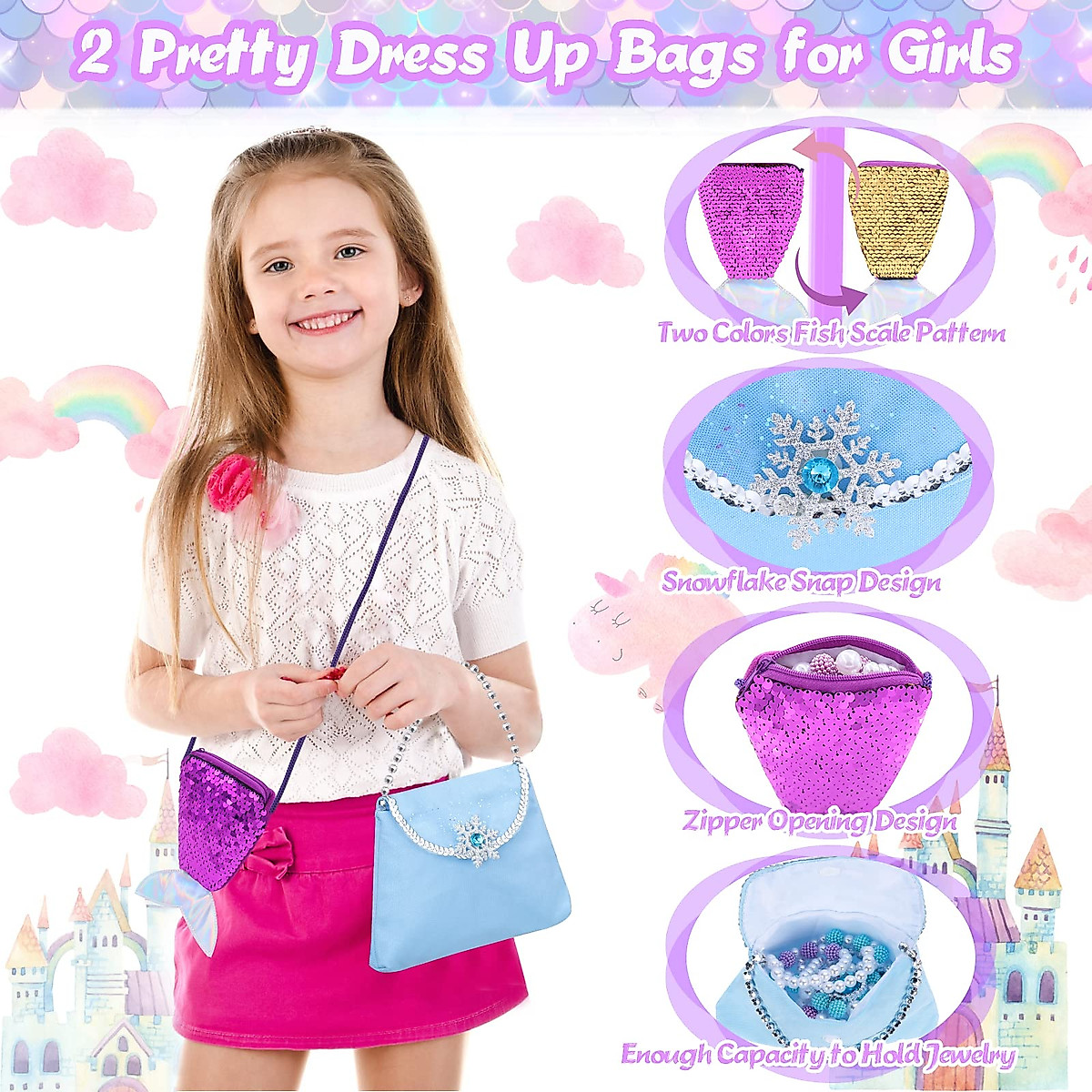 Princess Dress Up Shoes and Jewelry Boutique -Girls Pretend Play Set w Cloak & Tutu Skirt, 3 Pairs Princess Shoes Pretend Accessories Toddlers Beauty Birthday Gifts Toys Years3+