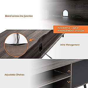 Mid Century Modern TV Stand for 55 inch Flat Screen, Wood TV Cabinet Media Console with Storage, Home Entertainment Center for Living Room Bedroom, 50'' Black/Espresso