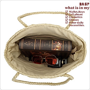 So'each Women's Handbag Wicker Woven Rattan Straw Tote Bag Basket Shoulder Bag Beige