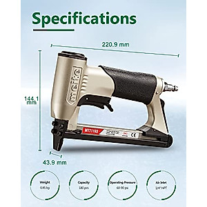 meite MT7116S Pneumatic Upholstery Stapler 22 Gauge 71 Series 3/8" Crown Industrial Fine Wire Stapler with Safety
