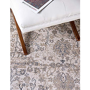 Rugs.com Oregon Collection Rug – 4 Ft Square Ivory Low-Pile Rug Perfect for Living Rooms, Kitchens, Entryways