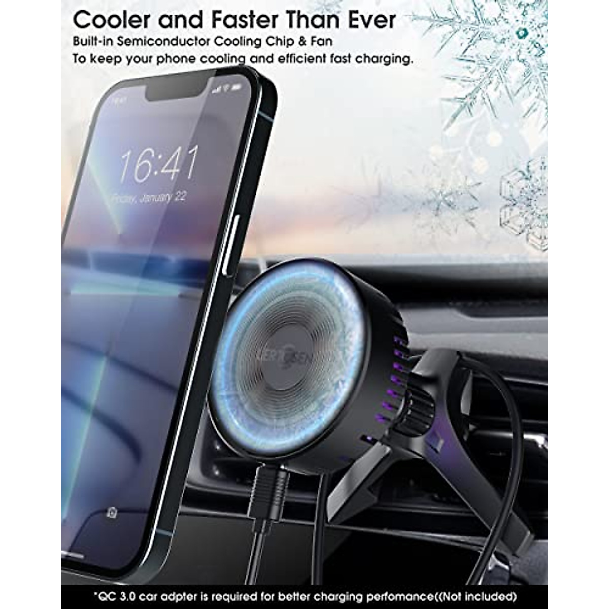 【Semiconductor Cooling Version】 Magsafe Car Charger, LERTOSEN Magnetic Wireless Car Charger for iPhone 14/13/12/Pro/Pro Max/Mini,15W Fast Charging Mag Safe Car Mount Charger Air Vent Phone Holder
