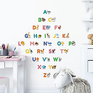 DECOWALL DS-8014 Colourful Animal Alphabet ABC Kids Wall Stickers Wall Decals Peel and Stick Removable Wall Stickers for Kids Nursery Bedroom Living Room (Small) décor